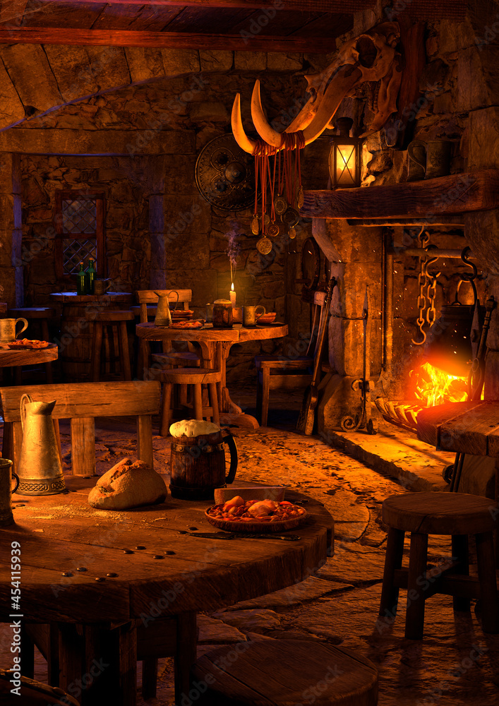 3D Rendering Medieval Tavern Stock-Illustration | Adobe Stock