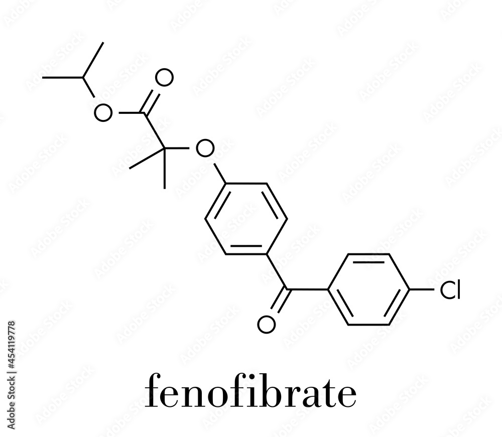 Fenofibrate cholesterol lowering drug (fibrate class) molecule ...