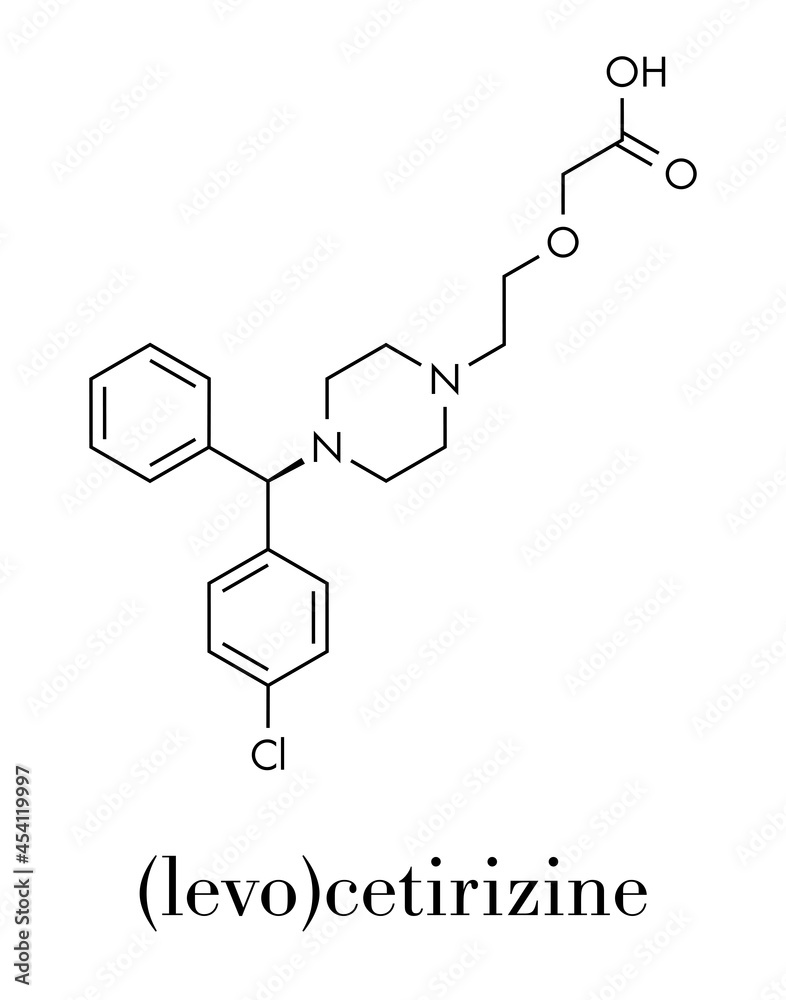 Cetirizine (levocetirizine) antihistamine drug molecule. Used to treat ...