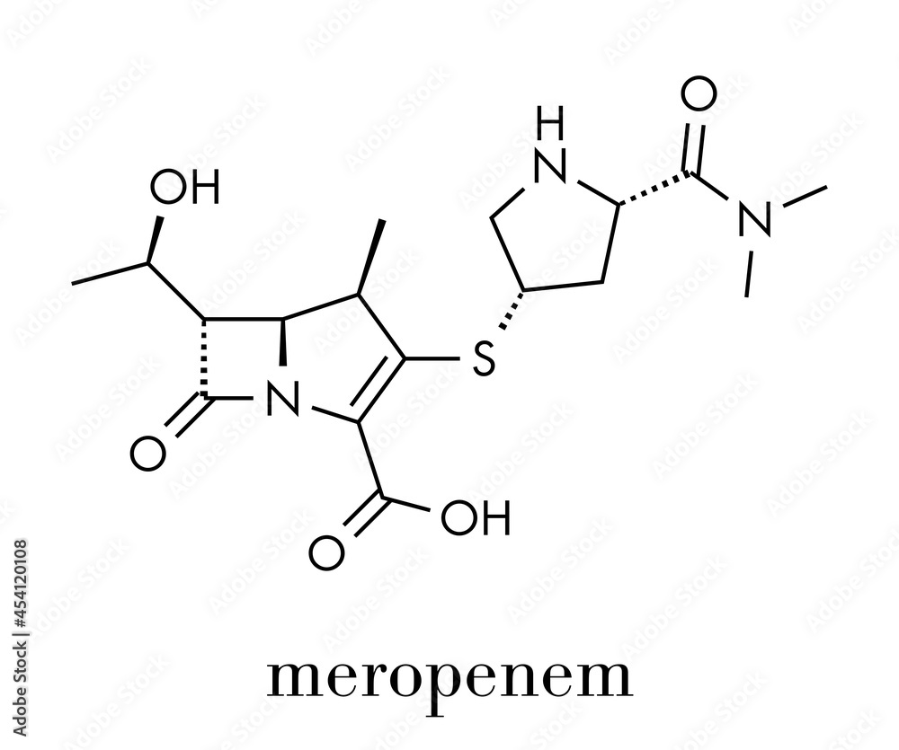 Meropenem broad-spectrum antibiotic drug molecule (carbapenem class ...