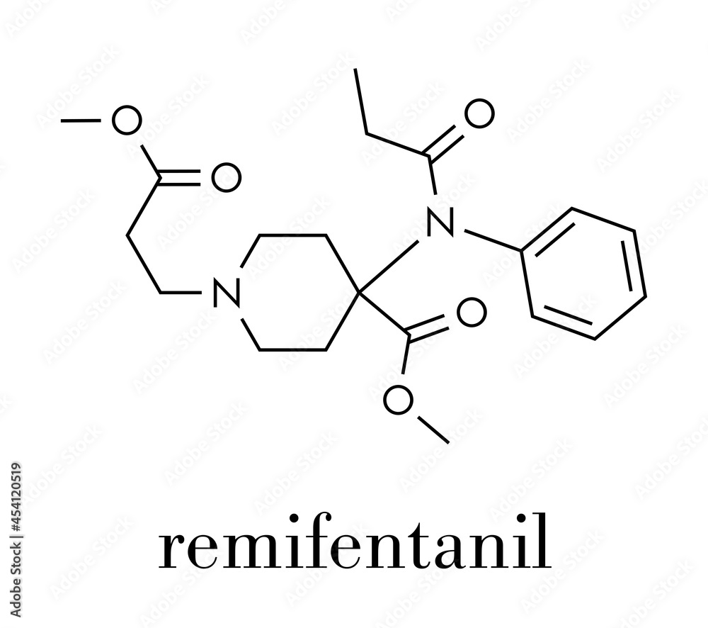 Remifentanil anaesthetic and analgesic drug molecule. Skeletal formula ...