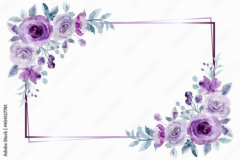 Purple rose flower frame with watercolor Stock Vector | Adobe Stock
