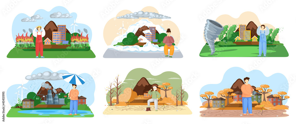 Climate change. Flat global warming tiny persons concept. Nature ...