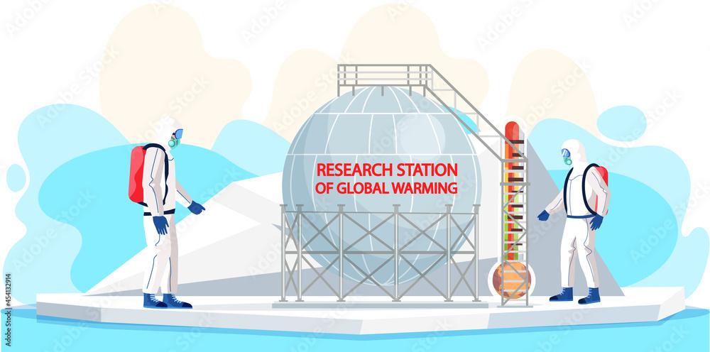 Scientists analyse change of climate on Earth. People work in research ...