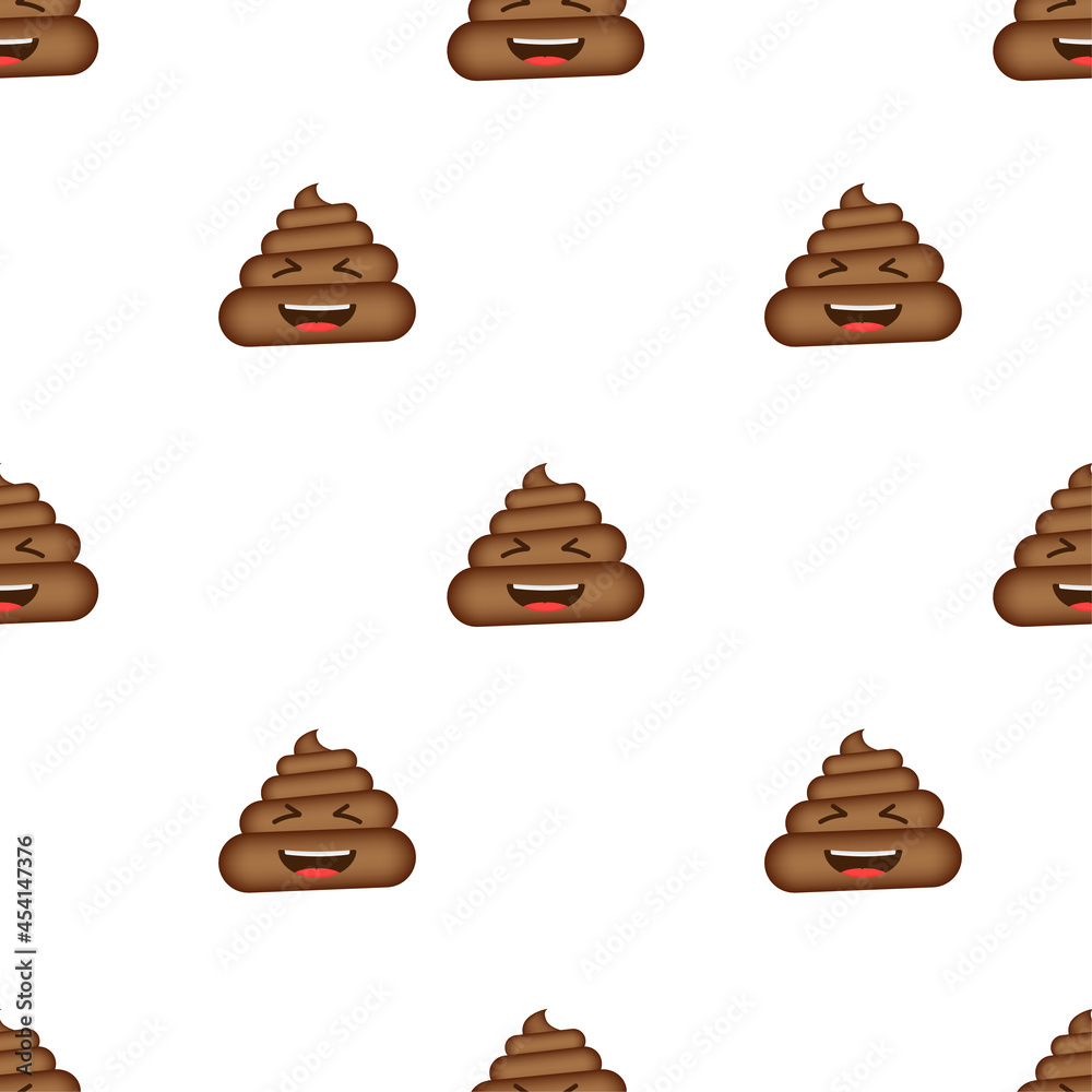 Poo emoticon, poop face pattern on white background. Vector stock ...