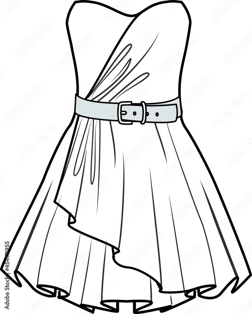 Strapless skater dress fashion flat sketch vector Illustration Stock ...
