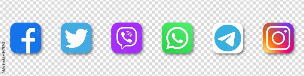 Popular social media icons: instagram, facebook, telegram, viber ...