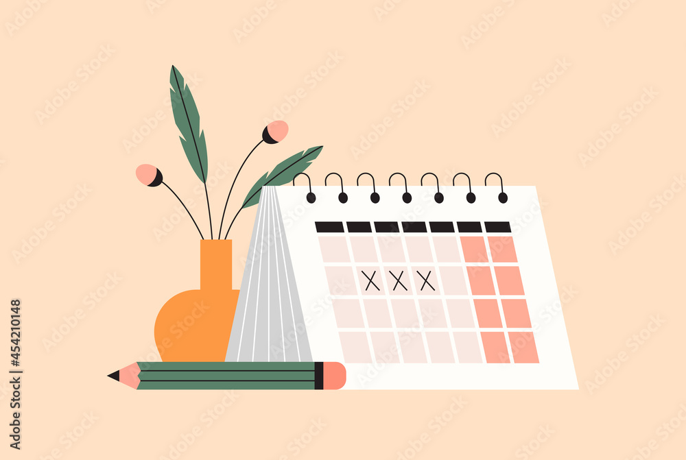 White paper monthly calendar and pencil on the desk. Planning ...