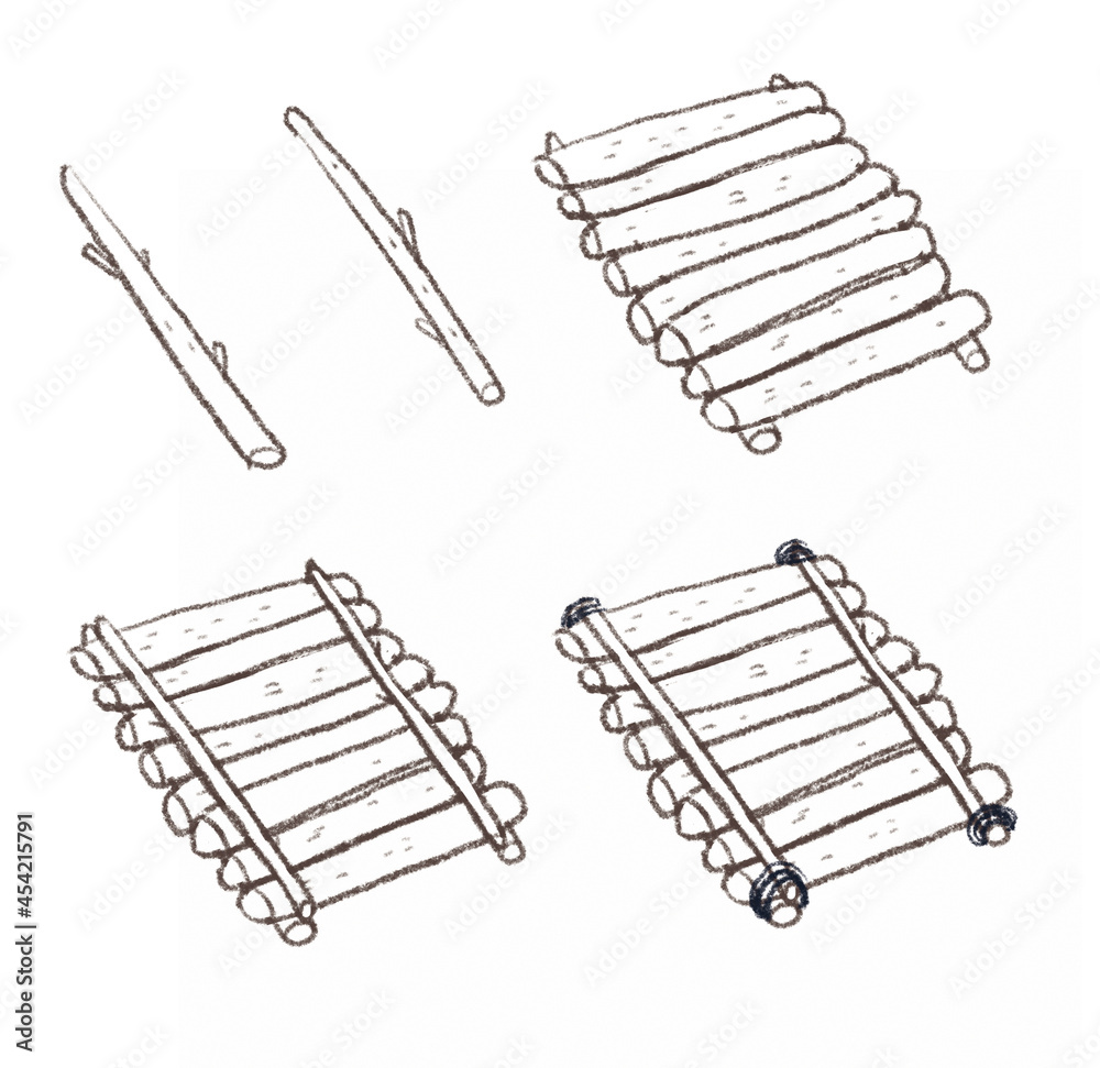How to build a raft of branches illustration process step-by-step ...