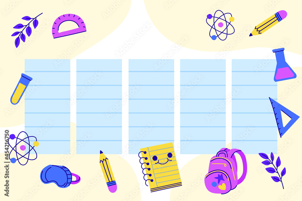 Back to school timetable. Hand drawn. Classroom timetable. Plan note ...