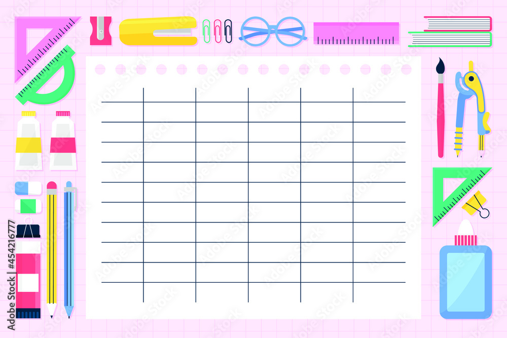 Back to school timetable. Hand drawn. Classroom timetable. Plan note ...