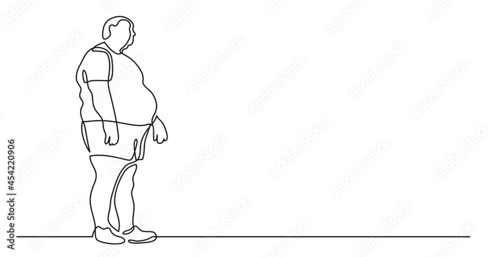continuous line drawing of oversize man standing thinking about body ...