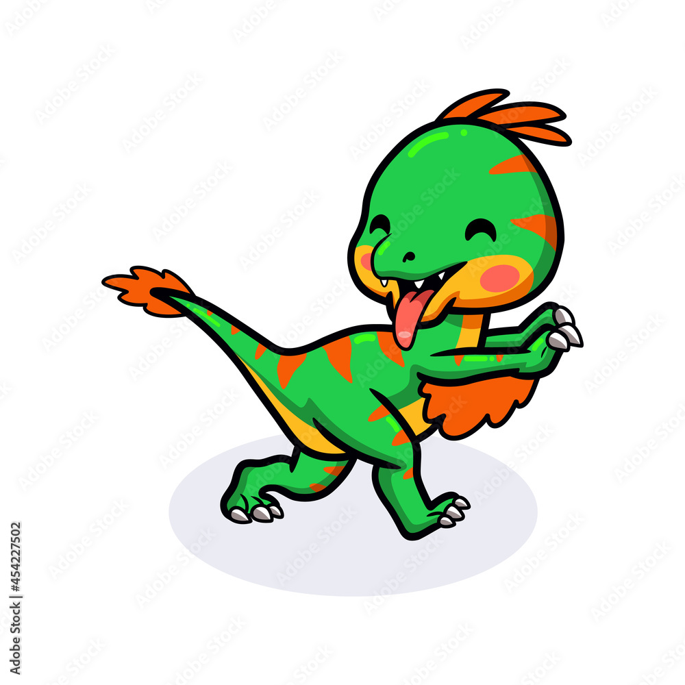 Cute little oviraptor dinosaur cartoon walking Stock Vector | Adobe Stock