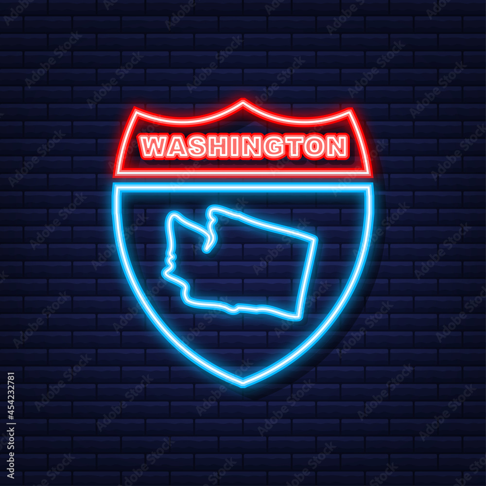 Neon Map of Washington State United States of America, Washington ...