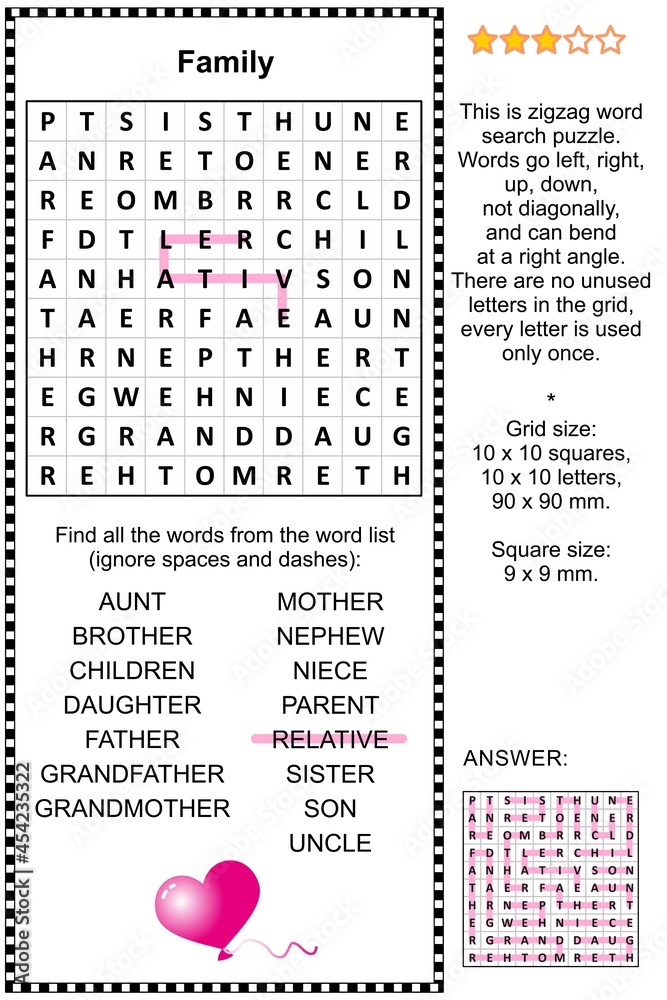 Family and relatives word search puzzle (suitable both for kids and ...