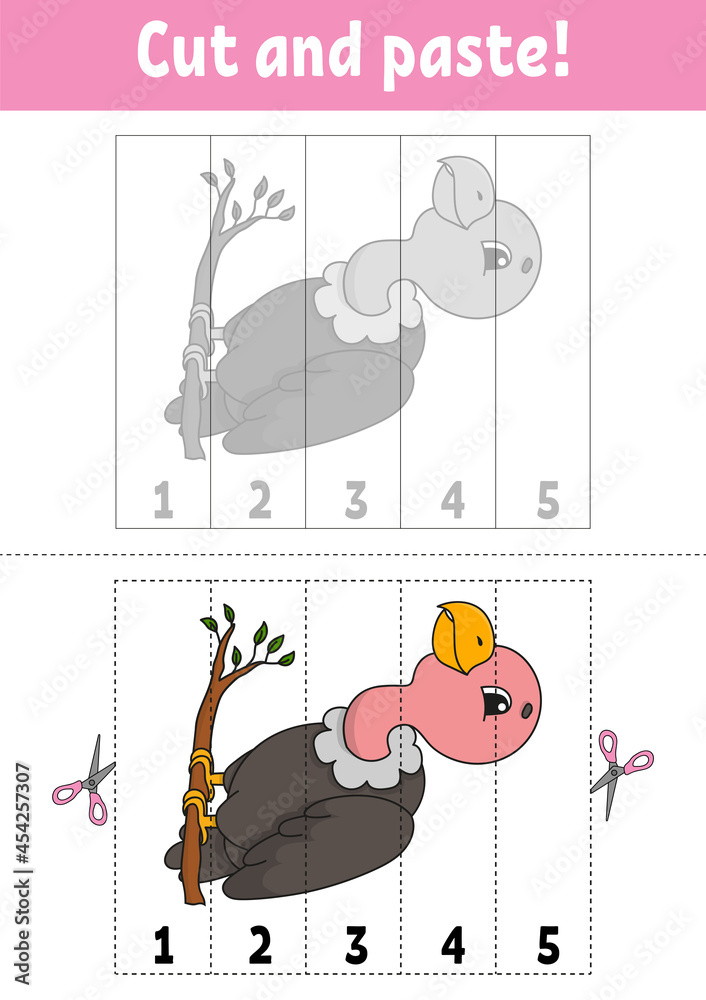 Learning numbers 1-5. Cut and glue. Cartoon character. Education ...