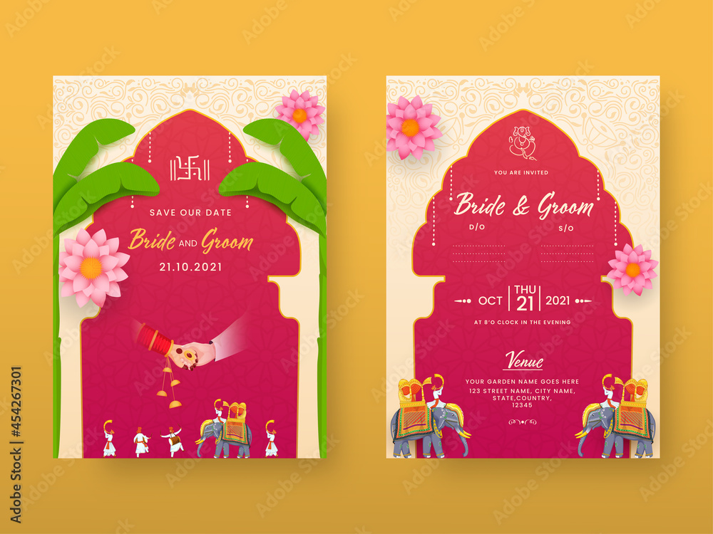 Indian Wedding Invitation Template Layout In Front And Back View On ...