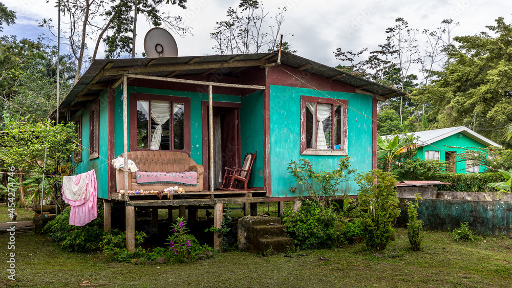 Traditional house on stilts on the Caribbean coast of Costa Rica Stock ...