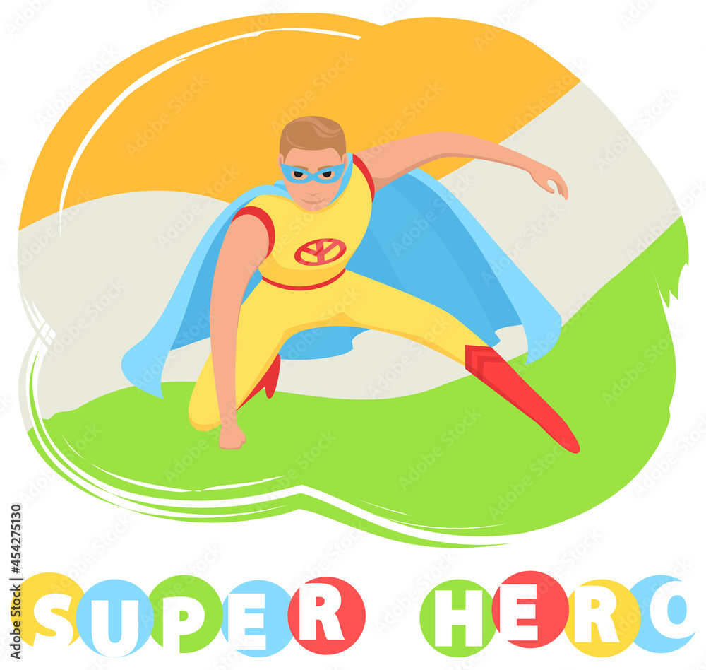 Brave superhero on colored background vector banner. Courageous ...