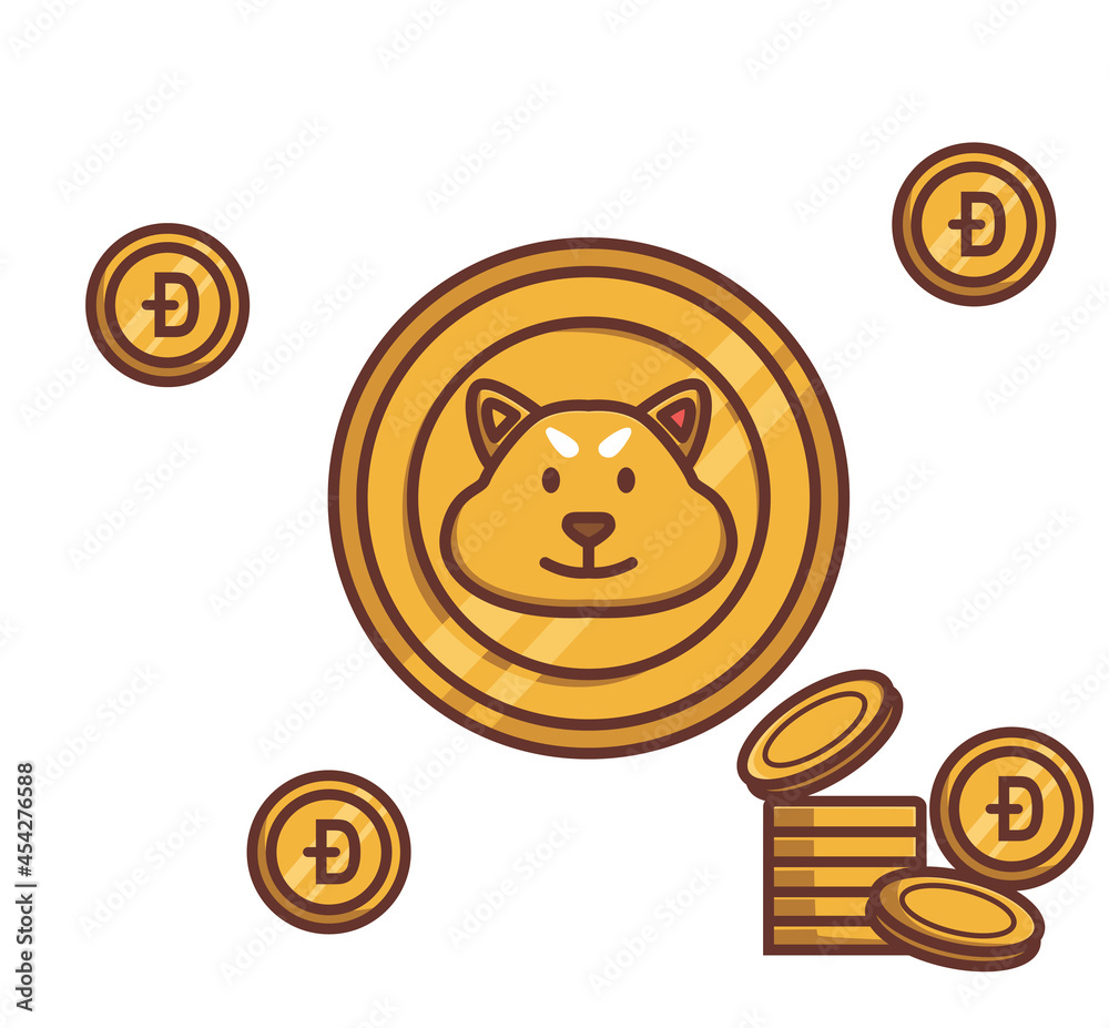 Cute cartoon illustration dogecoin. Animal Isolated Cartoon Flat Style ...