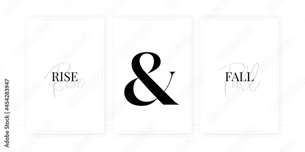 Rise and fall, vector. Three pieces poster design. Minimalist wall art ...