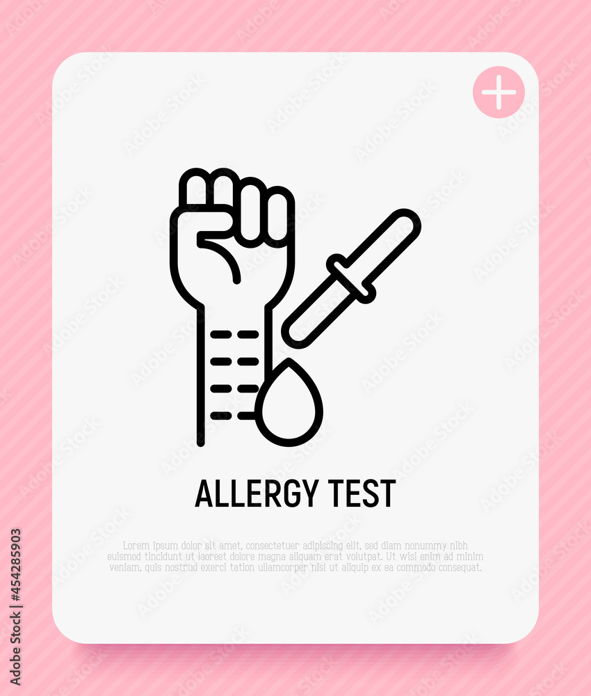Allergy test thin line icon, prick test, hand and pipette with ...