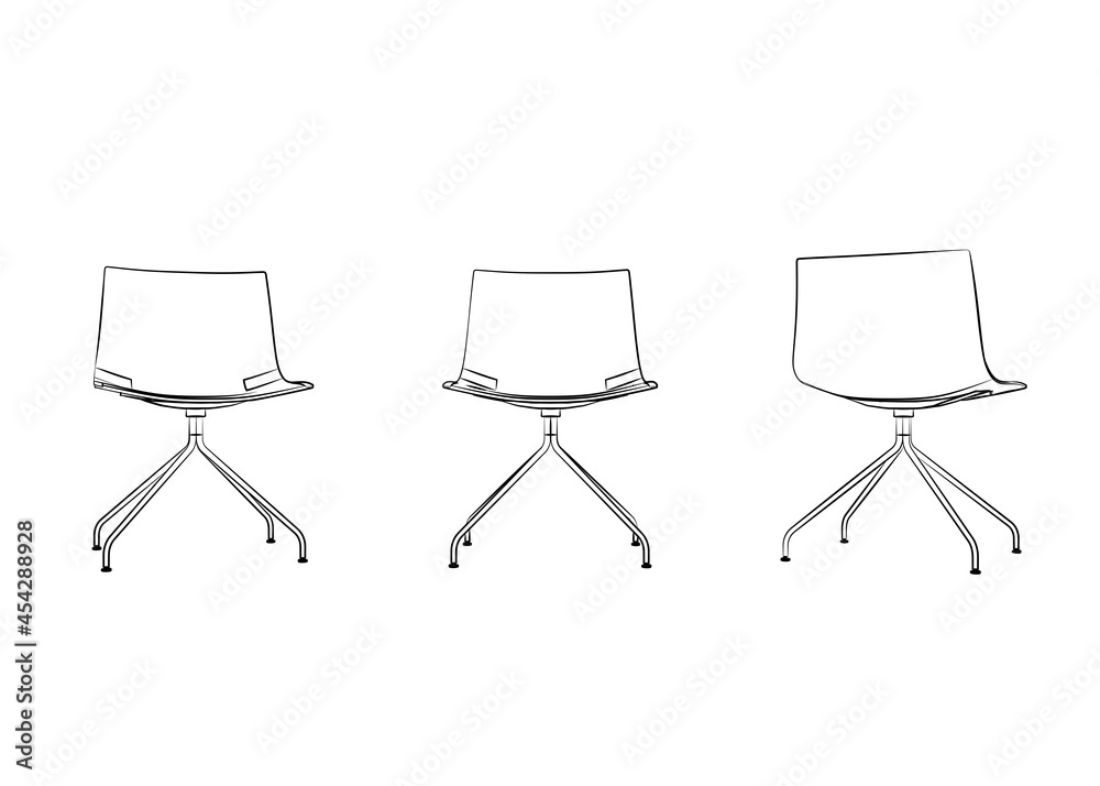 3d swivel chair graphical with black white sketch. linear sketch ...