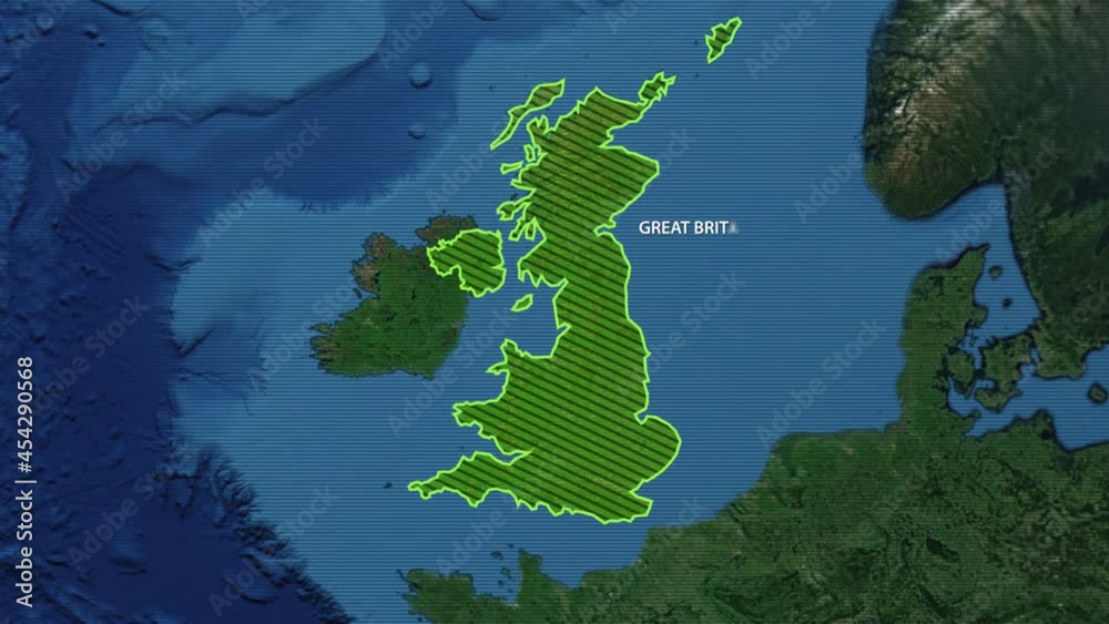 The city of London in the United Kingdom on the map. Approaching from ...