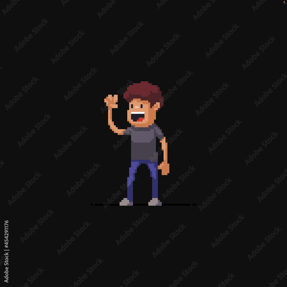 Pixel art character waving with his hand greeting Stock Vector | Adobe ...