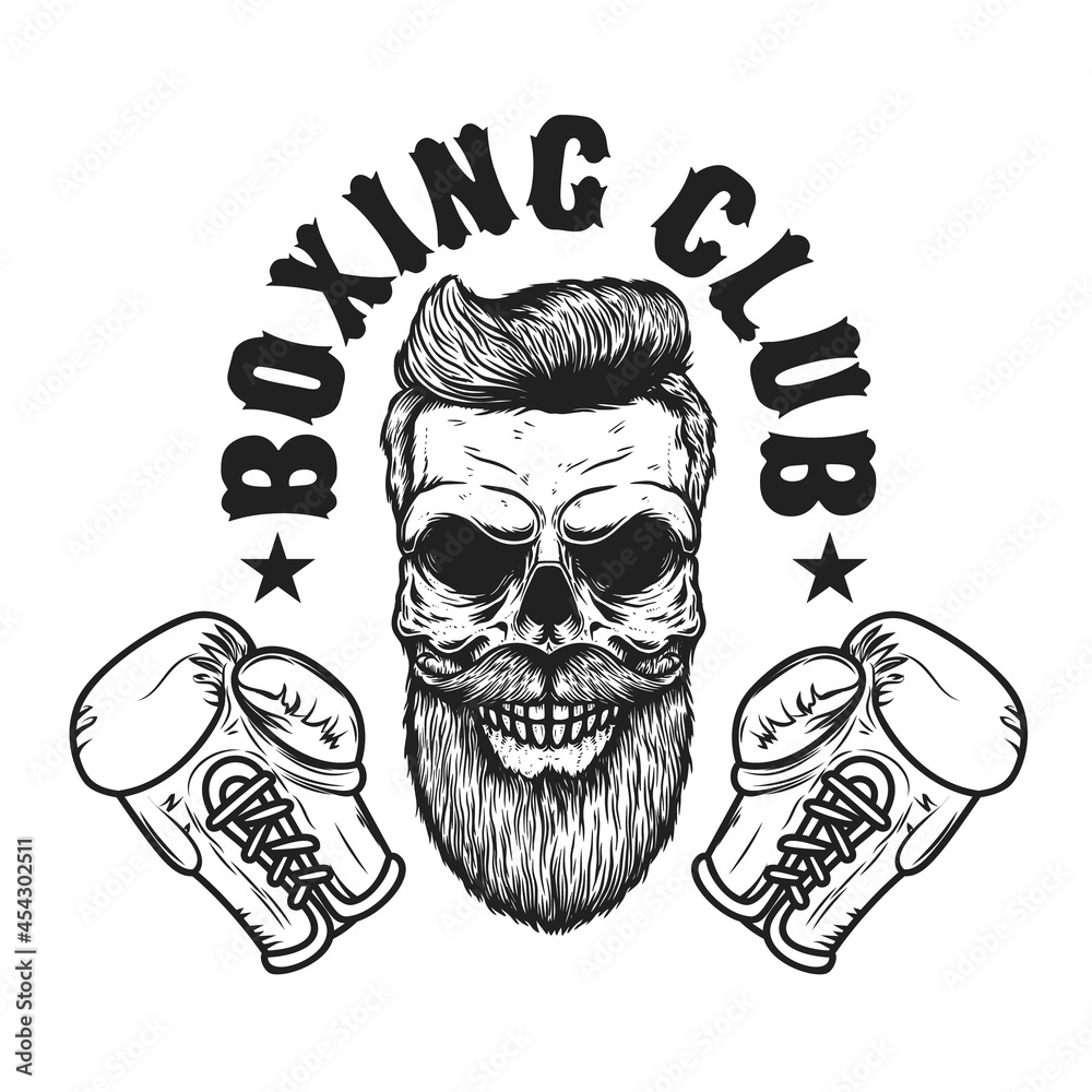 Boxing club. Skull with boxing gloves. Design element for logo, label ...