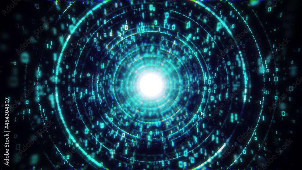 Big Data, Information Flow Technology Tunnel, Digital Lines, Futuristic Matrix. Particle network ...