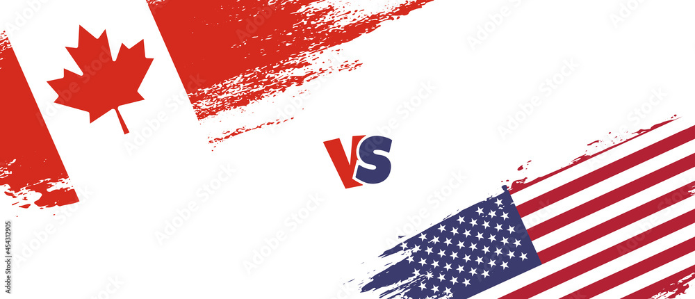 Creative Canada vs United States of America brush flag illustration ...