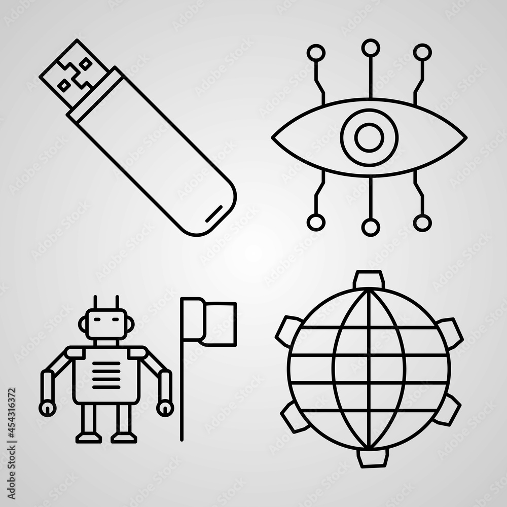 Cyberpunk Symbol Collection On White background Cyberpunk Outline Icons ...