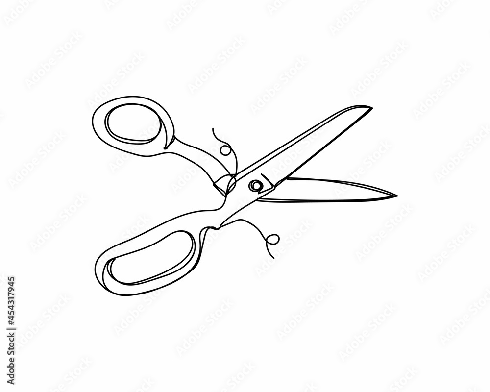 Continuous one line drawing of scissors for sewing icon in silhouette ...