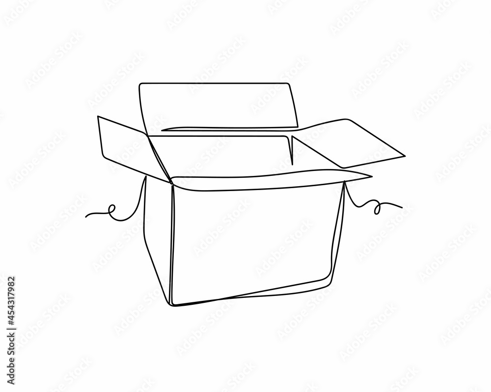 Continuous one line drawing of open cardboard box icon in silhouette on ...