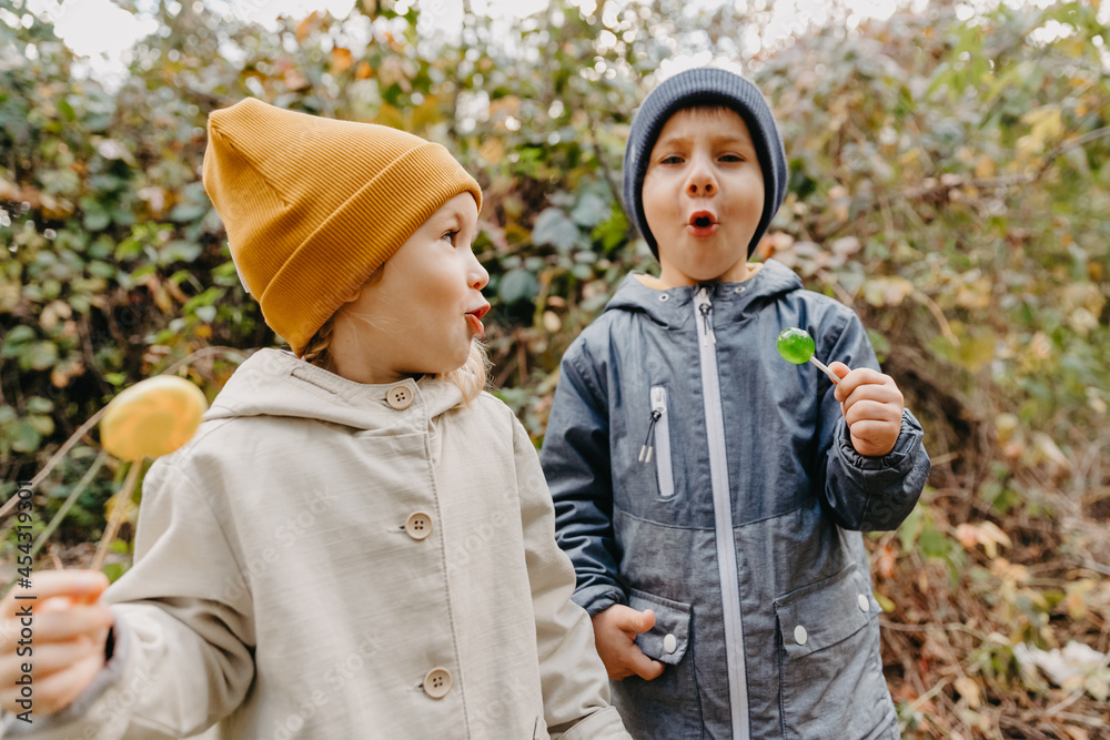 beautiful couple of children, boy and girl have a sincere friendship ...