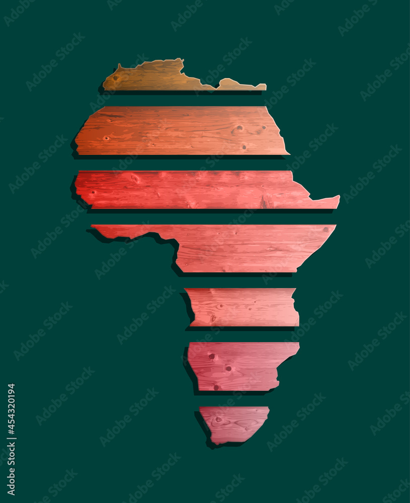 Sketch wooden african continent map banner. Wood africa style poster ...
