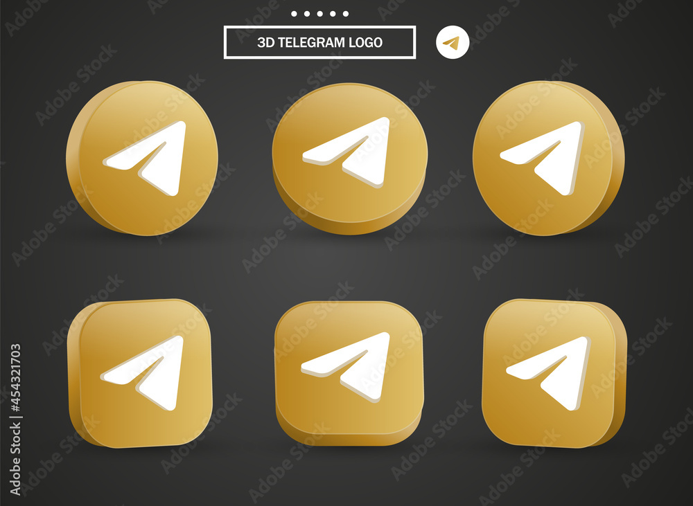 Vetor de 3d telegram logo in modern golden circle, square for popular ...
