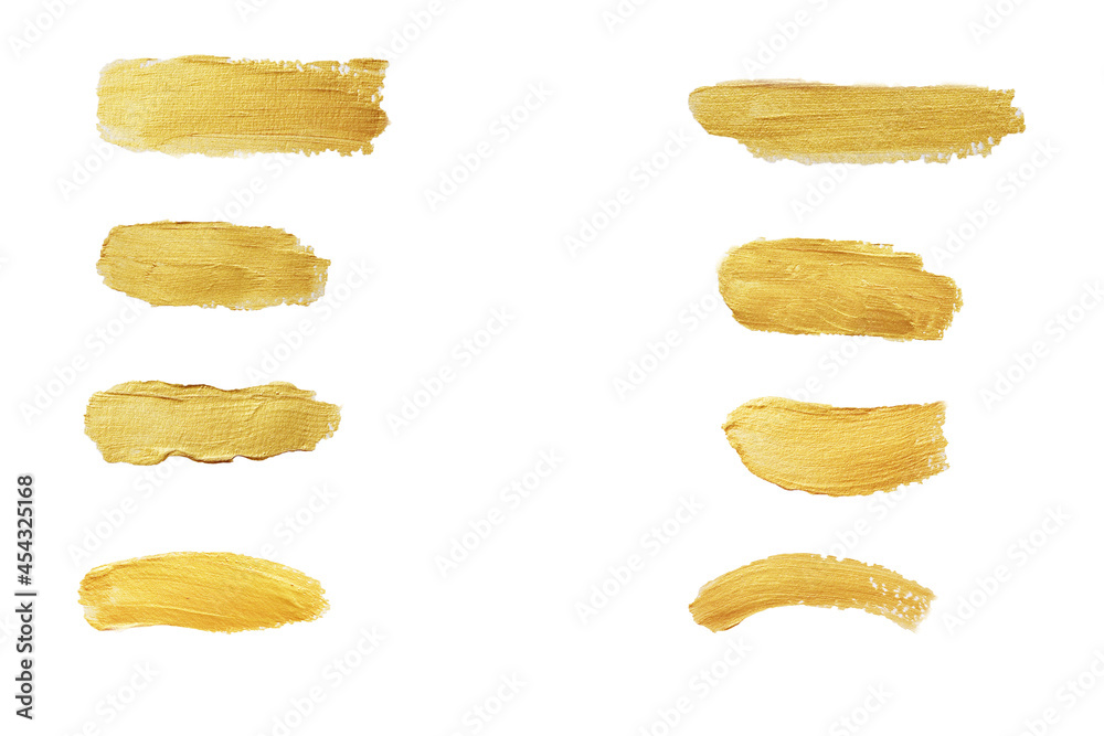 Gold paint stroke set. Gold brush abstract art illustration. Gold ...