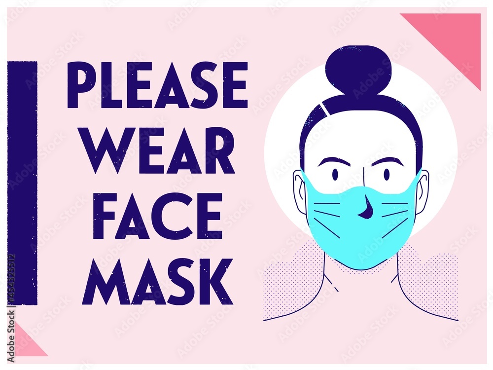 Please wear face mask poster with woman face, landscape 3x4 orientation ...