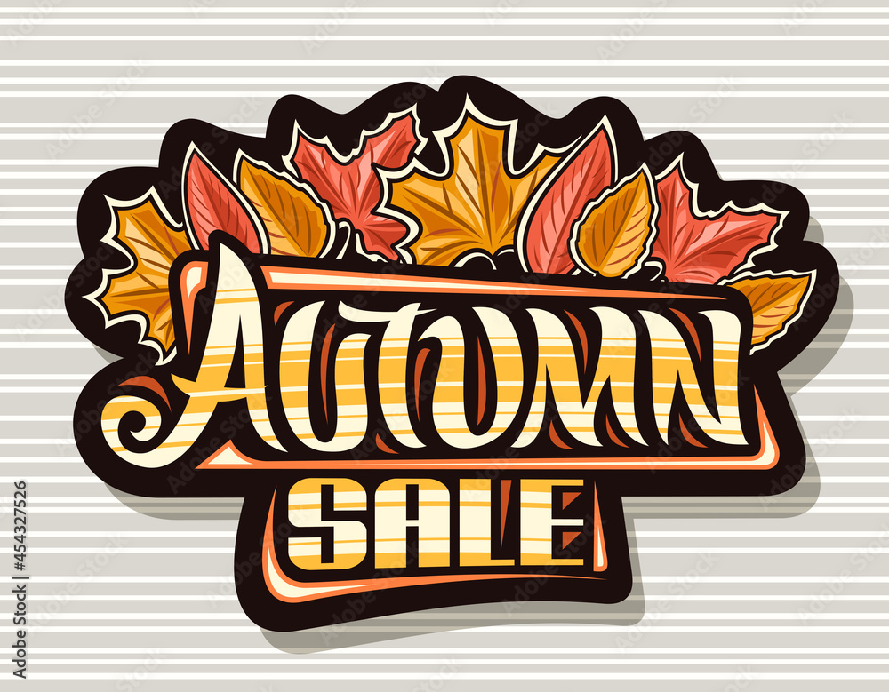 Vector logo for Autumn Sale, dark decorative sign board with ...