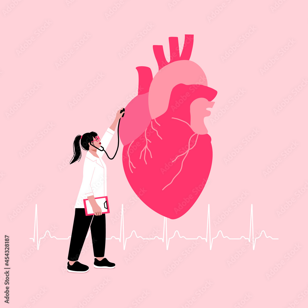 Cardiologist examining heart rate. Female doctor holding chart ...
