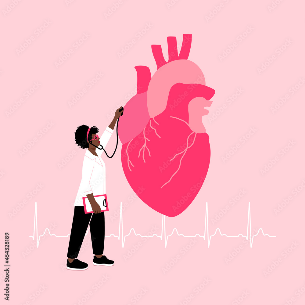 Cardiologist examining heart rate. Female doctor holding chart ...