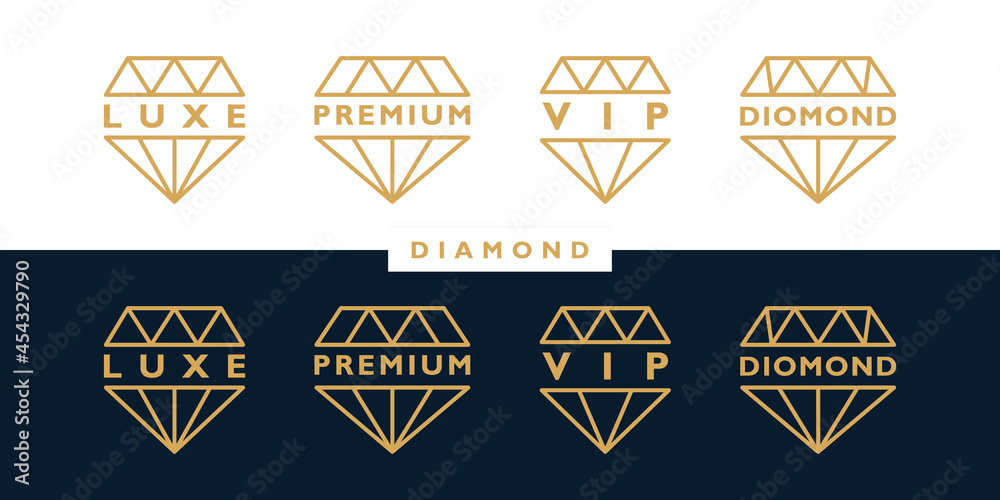 Set different shapes gemstones. Luxe, premium, vip and diamond line art ...