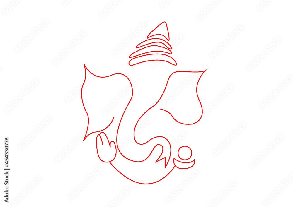 Ganapati in red line art graphics | Ganesh in red line art Stock Vector ...