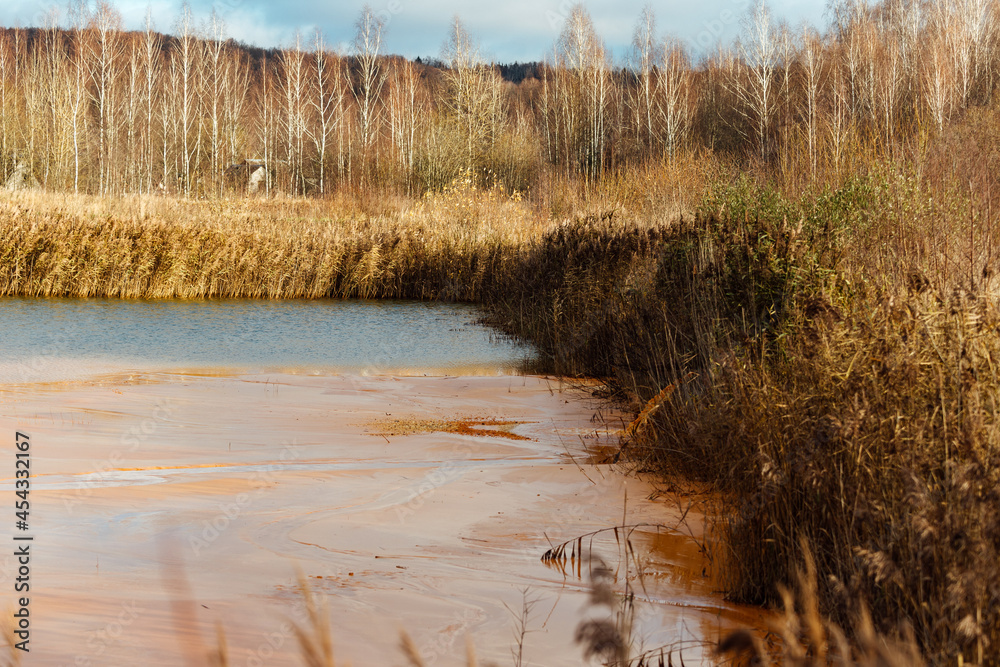 the pipe discharges waste into the water. contamination of the ...