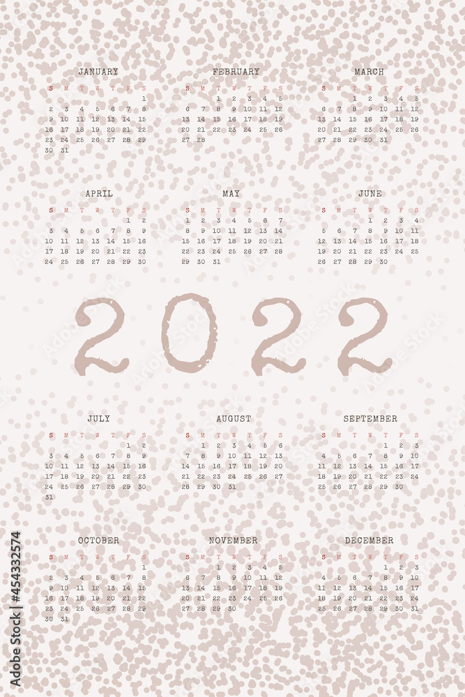 2022 calendar with typewritten text and textured noise dots. dusty ...