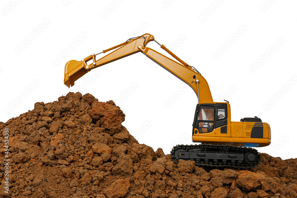 Excavator loader is digging in the construction site work isolated on ...
