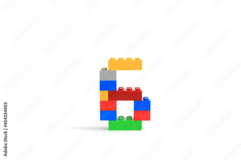 Arabic number symbol 6 from colorful plastic brick block constructor ...