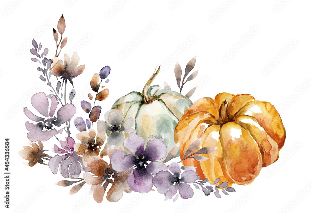 Watercolor Clipart Pumpkin. Autumn watercolor clipart. Stock ...
